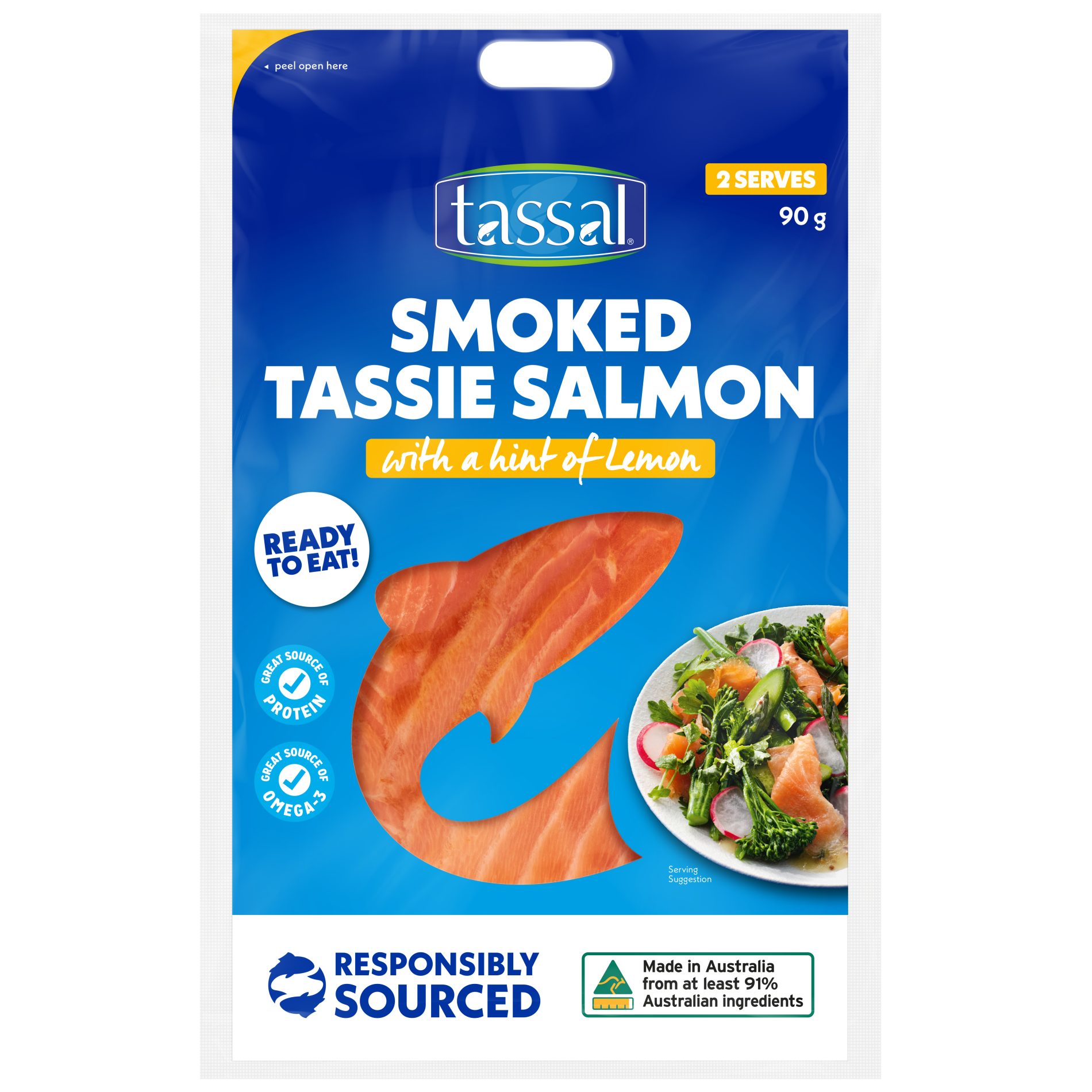 Tassal 90g Smoked Salmon Lemon - Front - Tassal Aussie Seafood