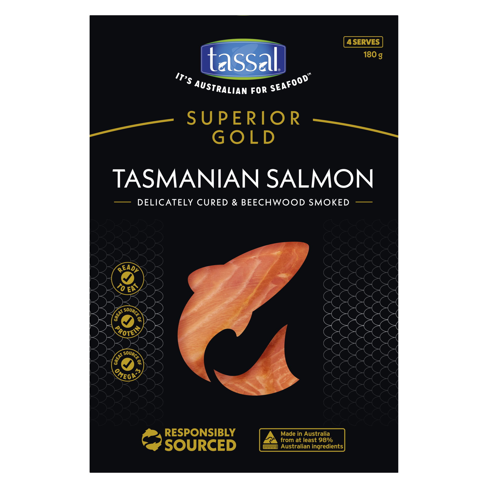 TASSAL Superior Gold 180g Tasmanian Smoked Salmon - FOP (1) - Tassal ...
