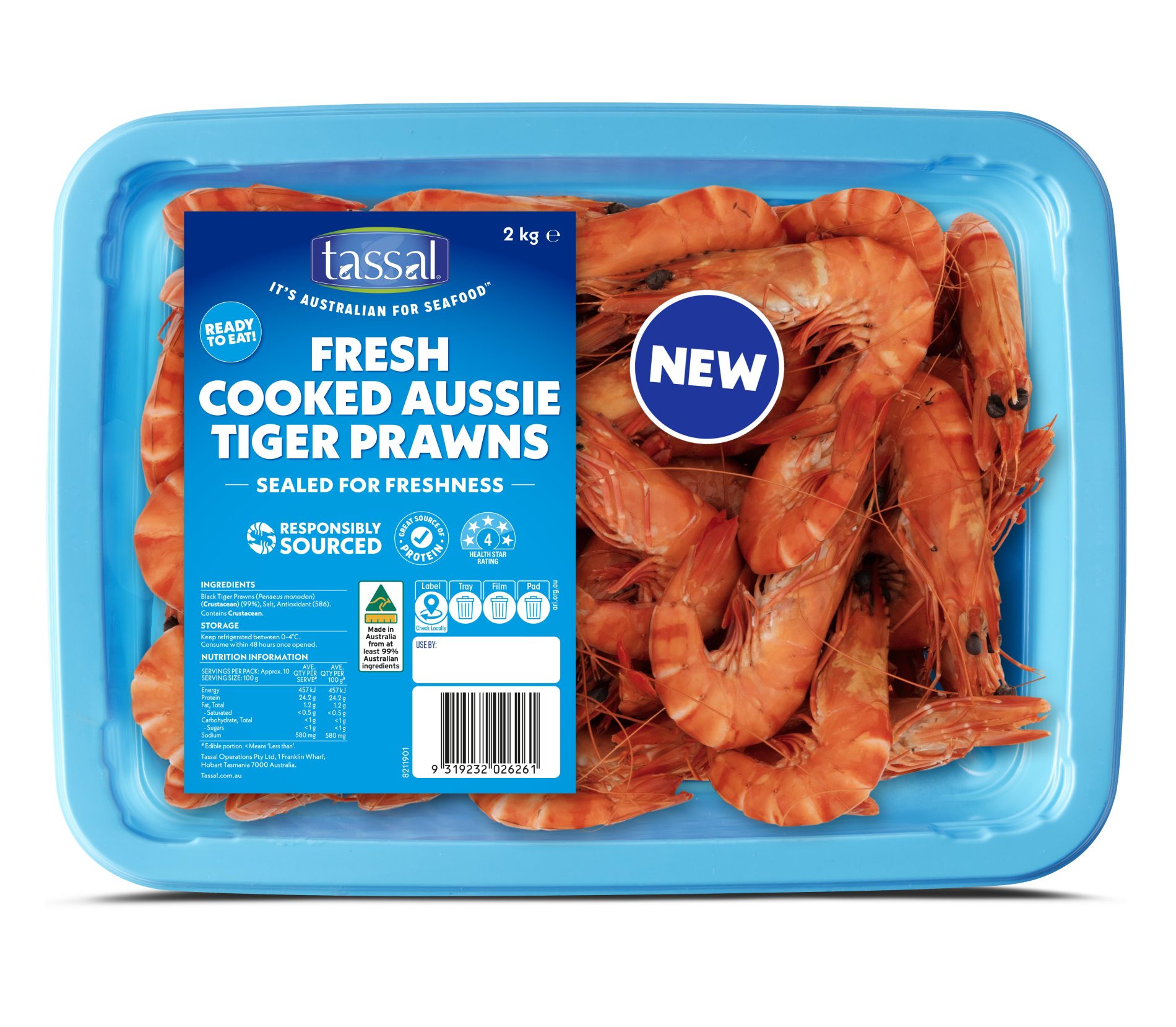 Tassal Renders - 2Kg - Fresh Cooked Aussie Tiger Prawns LR[71] - Tassal ...