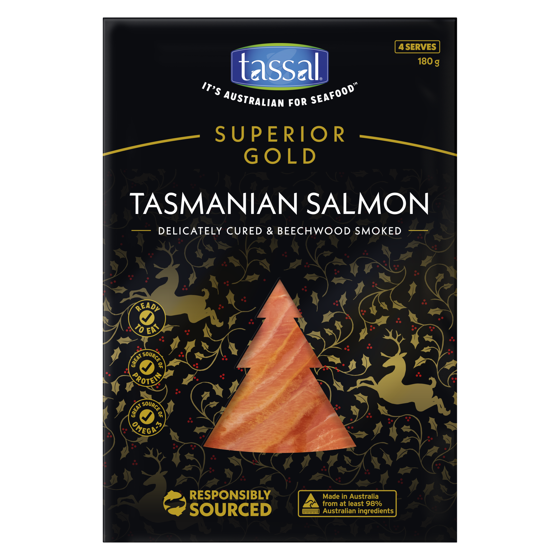 TASSAL Superior Gold 180g Tasmanian Smoked Salmon - XMAS FOP - Tassal ...